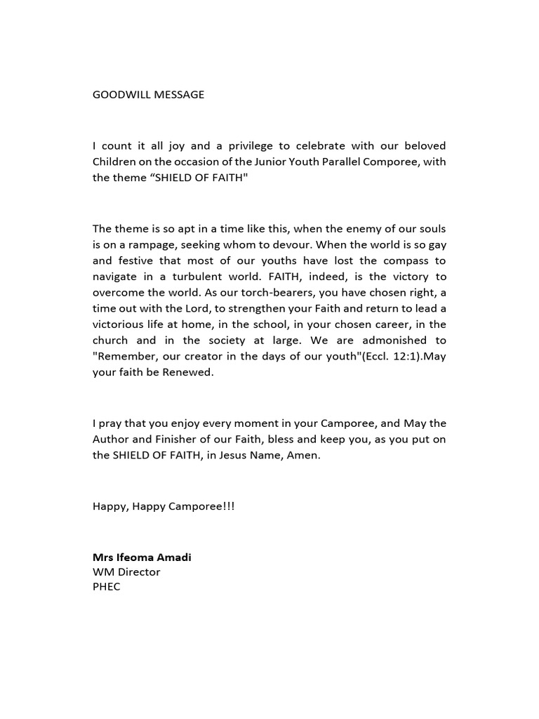 Goodwill Message for Junior Youth Camporee | PDF