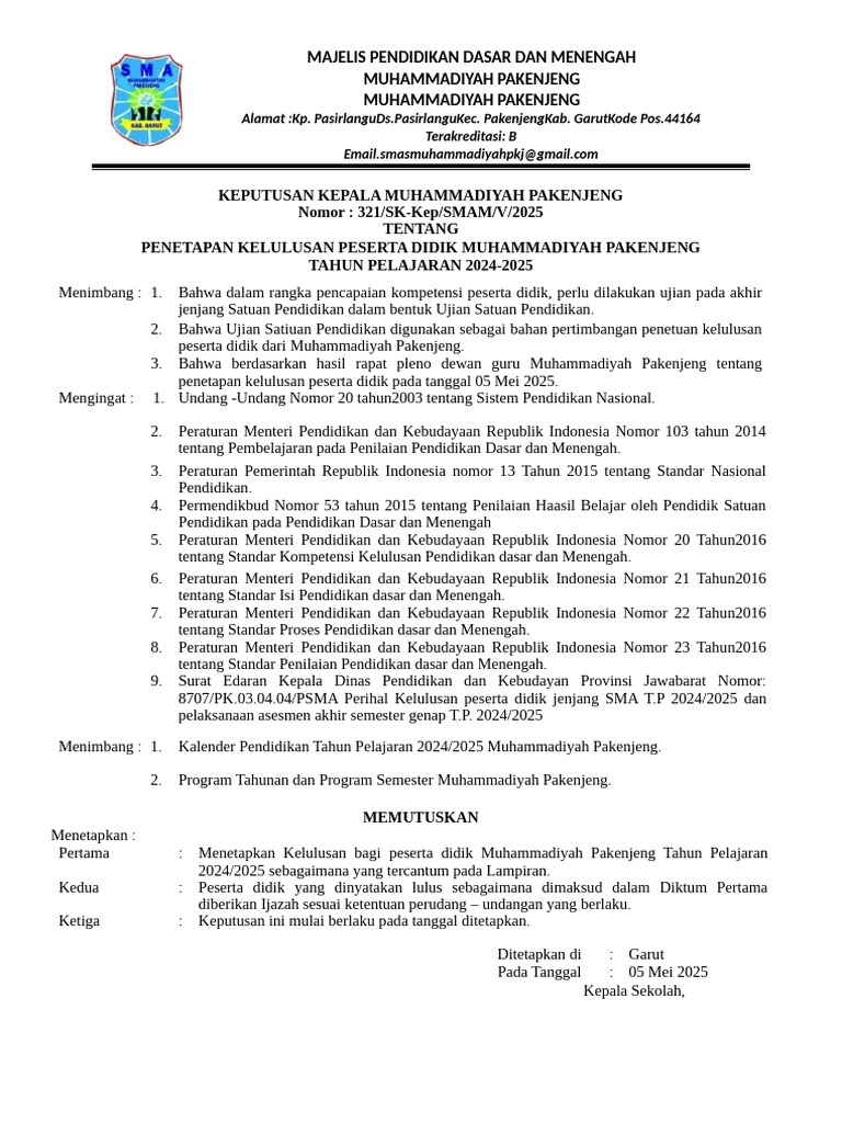Sk Kelulusan 2024-2025 | PDF