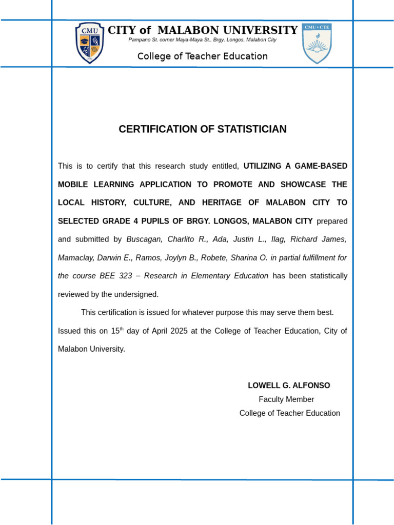 Certification of Statistician - Finals | PDF