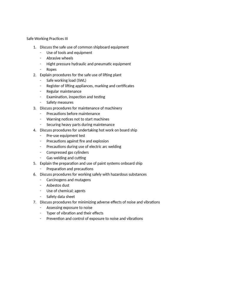 07 Safe Working Practices III | PDF