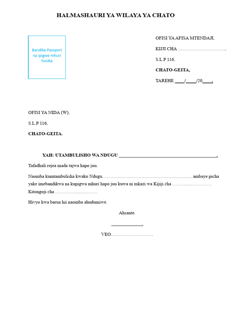 Barua Ya Utambulisho Nida | PDF