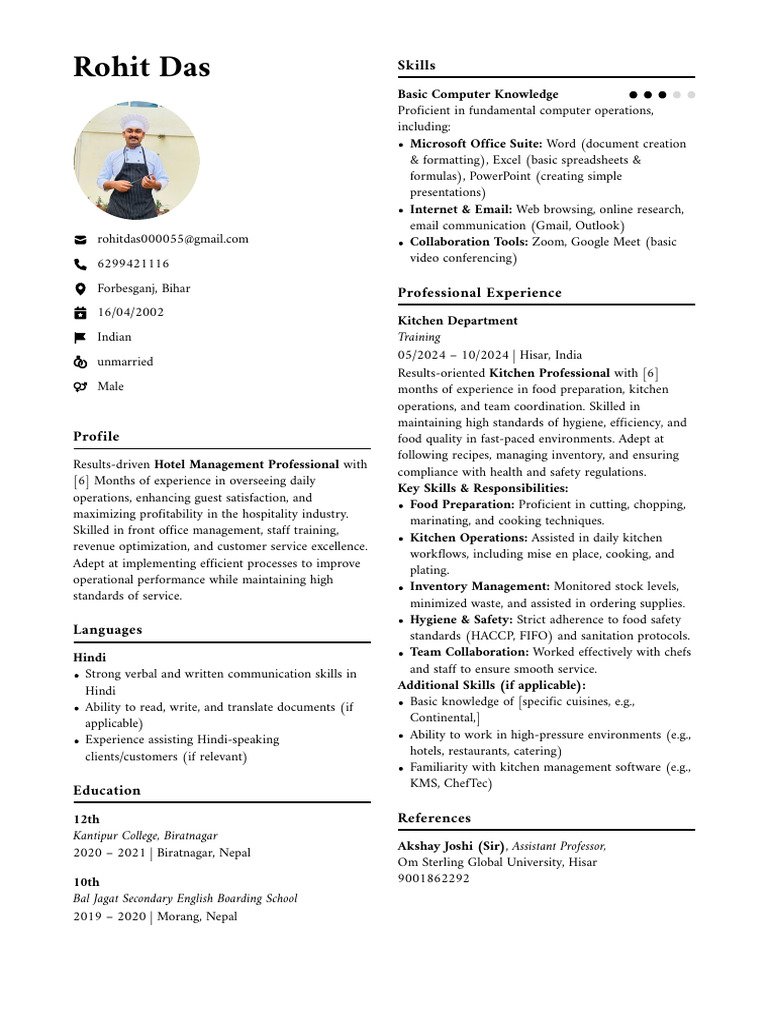 Rohit Das FlowCV Resume 11 | PDF | Kitchen | Microsoft Excel