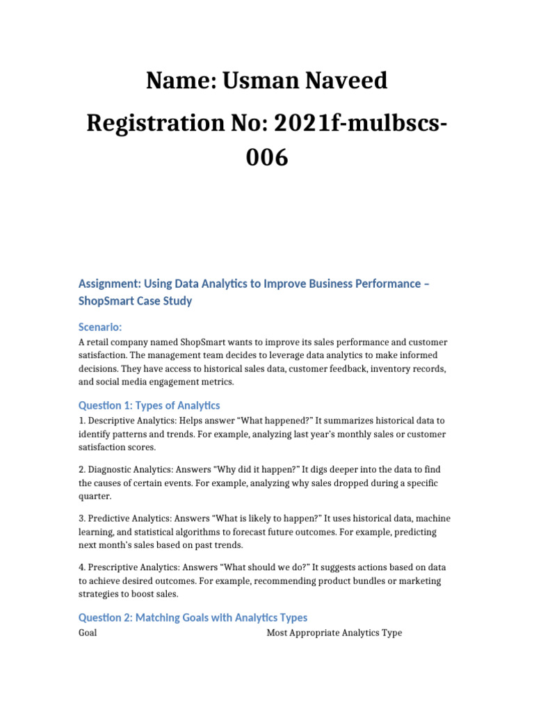 ShopSmart Data Analytics Assignment | PDF