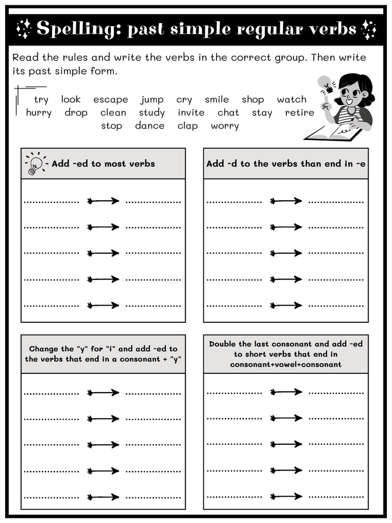 Minimalist Spelling Past Simple Regular Verbs Worksheet (5) | PDF