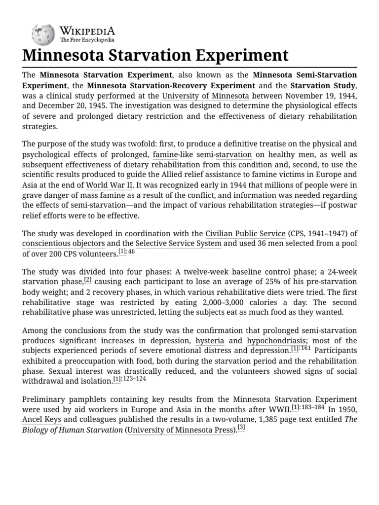 Minnesota Starvation Experiment - Wikipedia - Minnesota Starvation ...