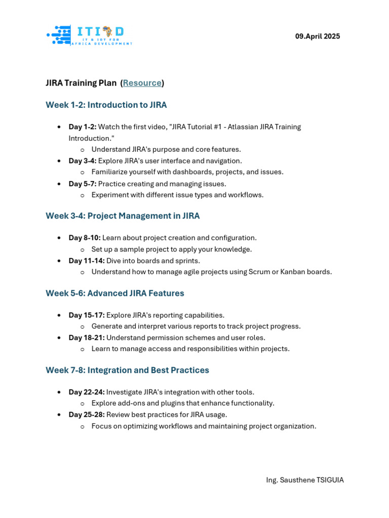 JIRA Agile Training Plan Overview | PDF