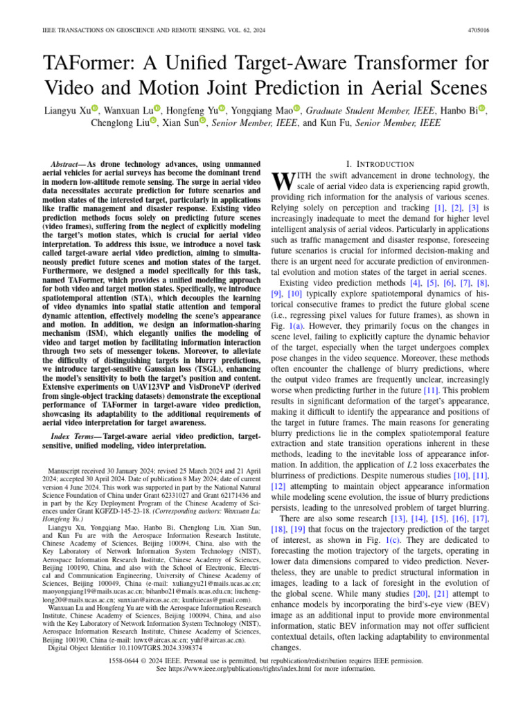 TAFormer a Unified Target-Aware Transformer for Video and Motion Joint Prediction in Aerial ...