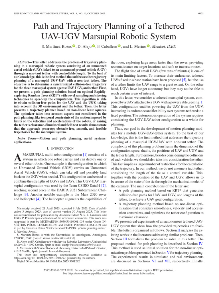 Path and Trajectory Planning of a Tethered UAV-UGV Marsupial Robotic System | PDF | Unmanned ...