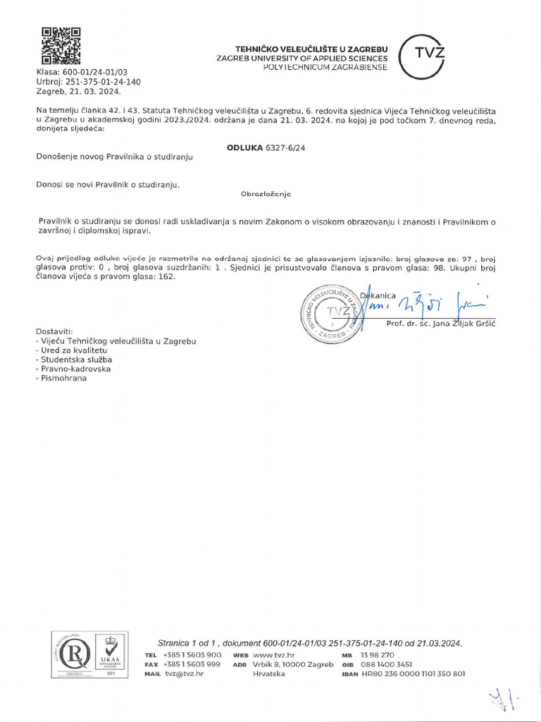 Odluka - Pravilnik o Studiranju, V6, 25.03.2024. | PDF