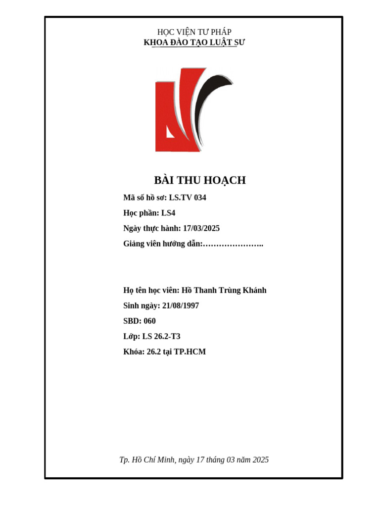 Bài Thu Hoạch LS TV 034 - CTN | PDF