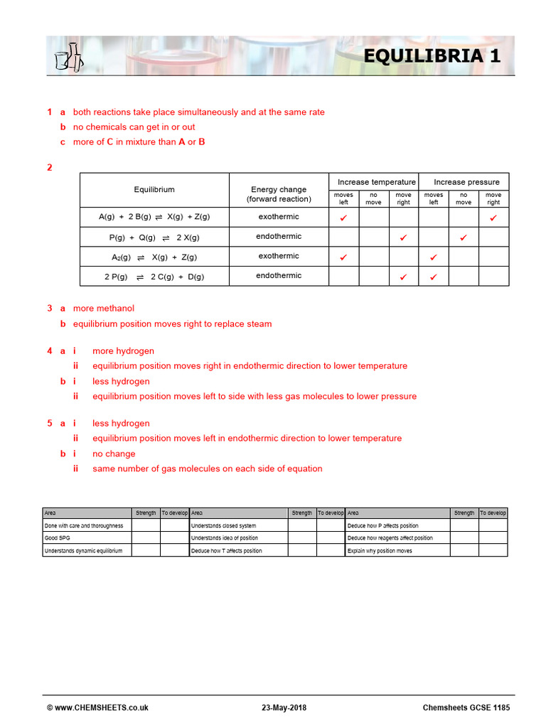 Chemsheets GCSE 1185 Equilibria 1 ANS dhgt4 | PDF | Chemical ...