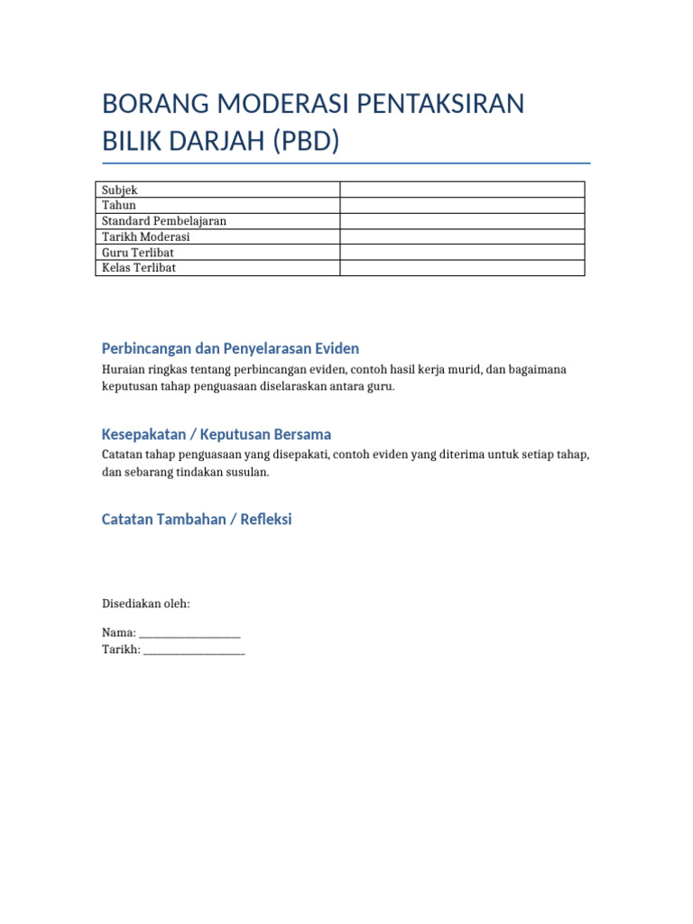 Borang Moderasi PBD | PDF