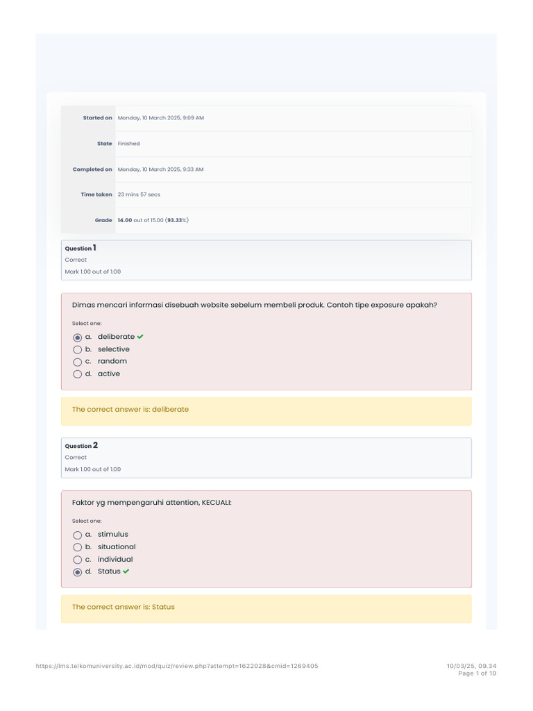Quiz Review- Attempt Review CeLOE LMS | PDF | Brain | Neuropsychological Assessment
