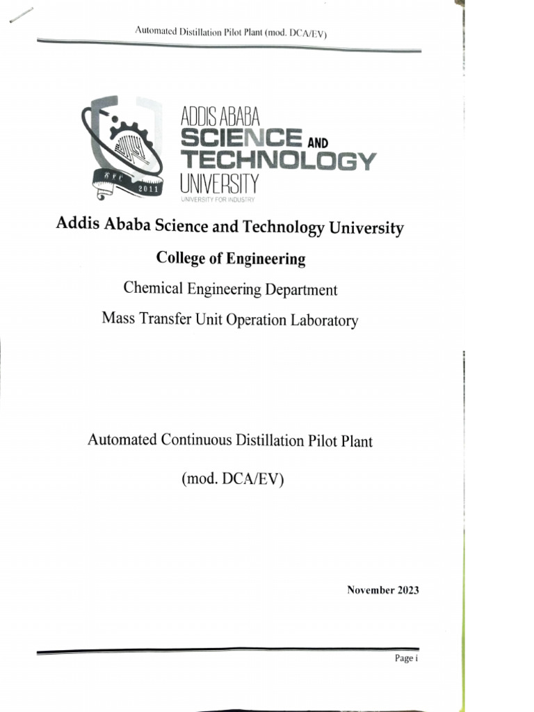 Automated Continuous Distillation Pilot Plant | PDF