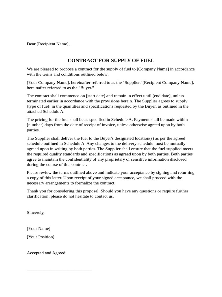 Fuel Supply Agreement Proposal | PDF