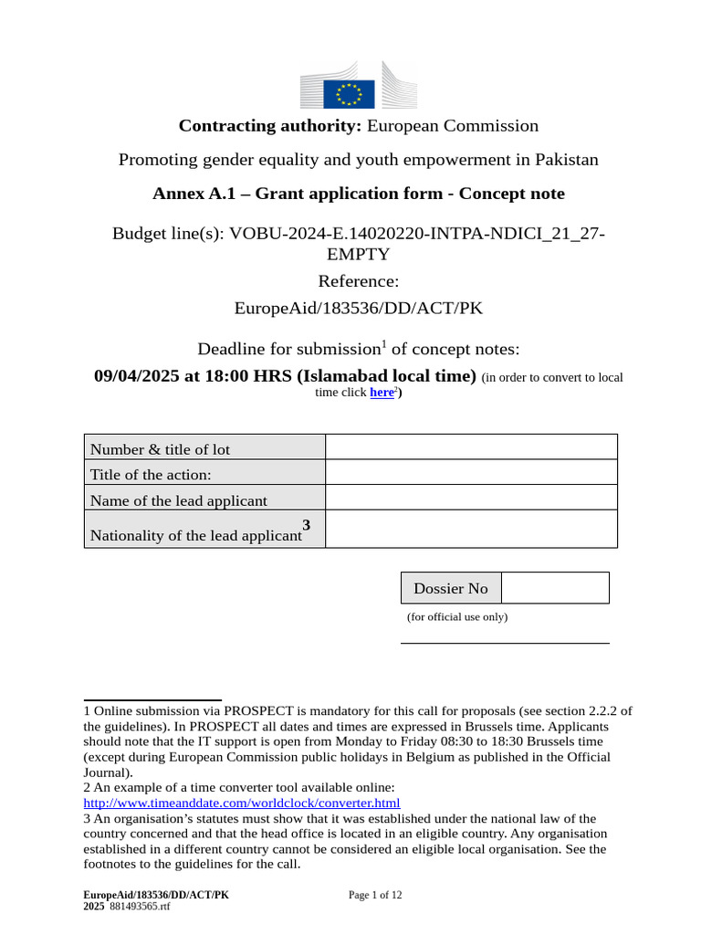 Annex A1. Grant Application Form-Concept Note Res (En) | PDF | European ...
