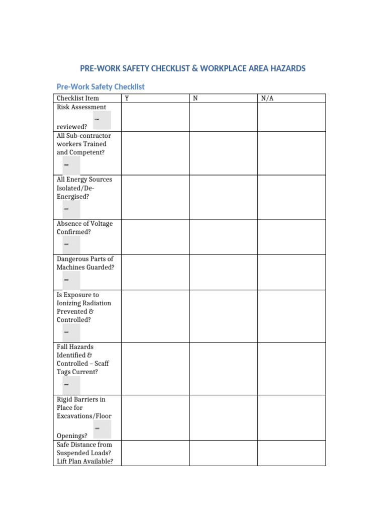 Pre-Work Safety Checklist With Icons | PDF
