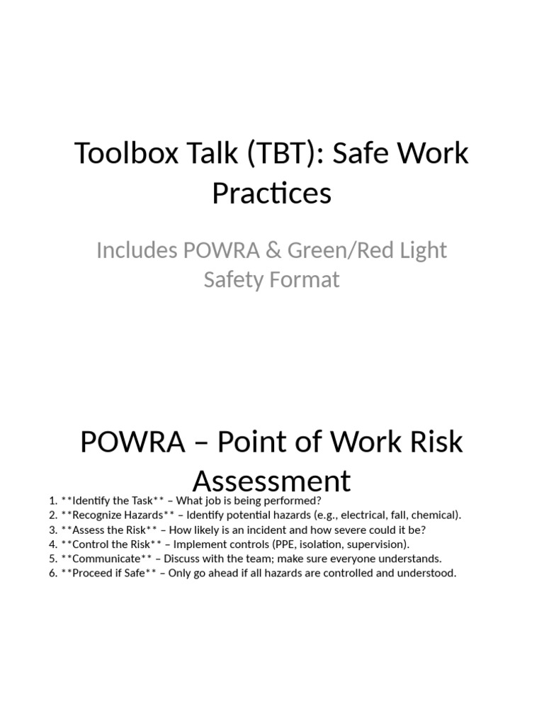 TBT With POWRA and Traffic Light Format | PDF