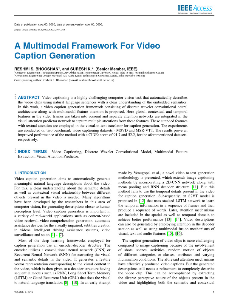 A Multimodal Framework For Video Caption Generatio | PDF | Attention | Deep Learning
