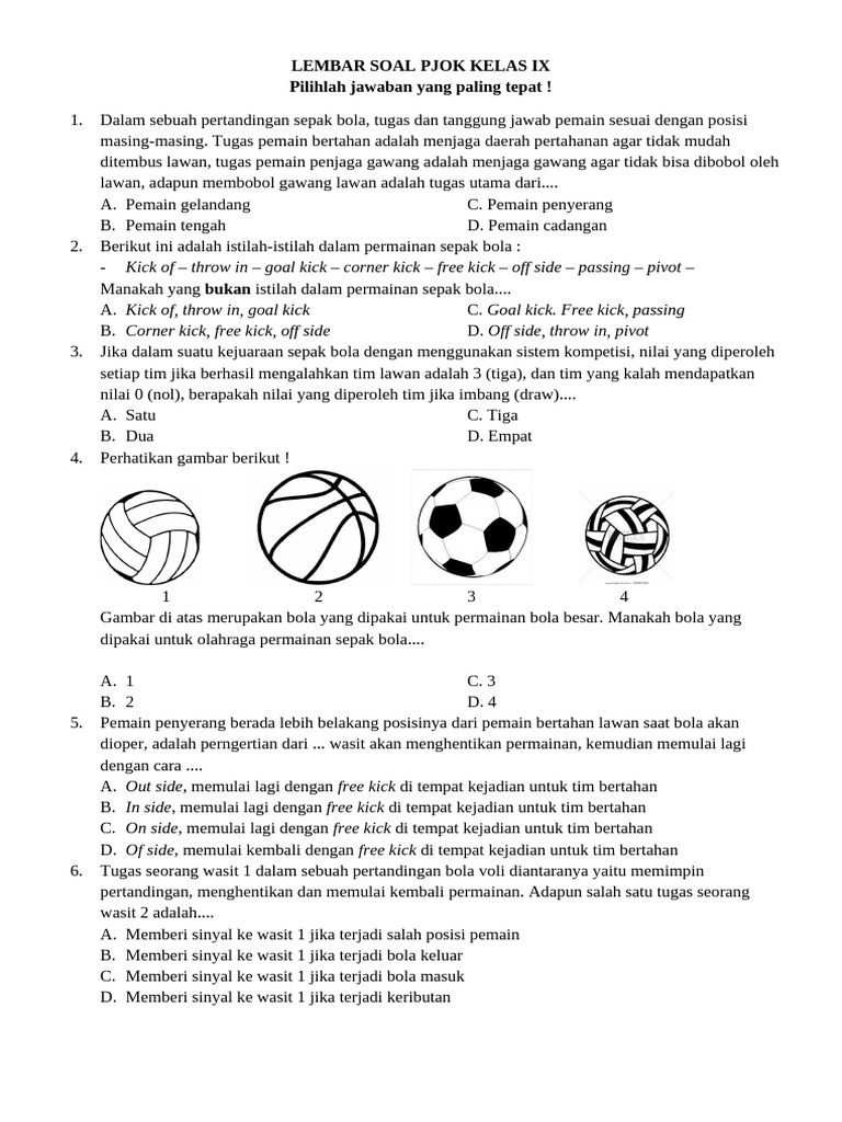 SOAL PAS PJOK KLS 9 Iman | PDF