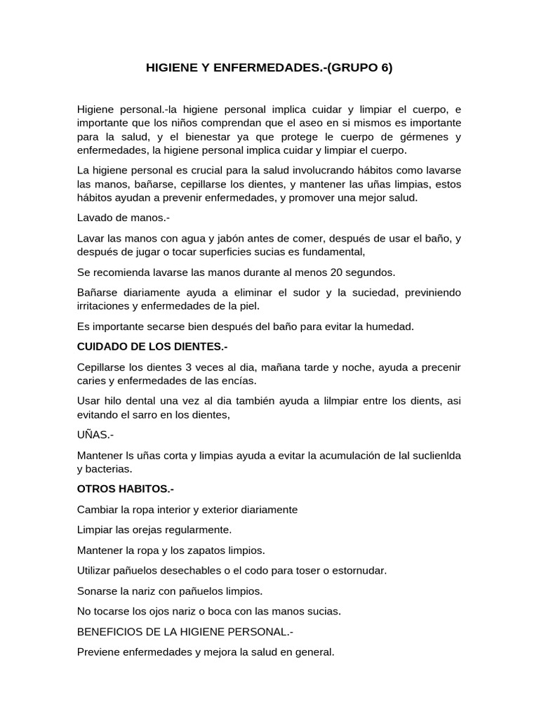 higiene personal y etc... | PDF | Higiene | Lavado de manos