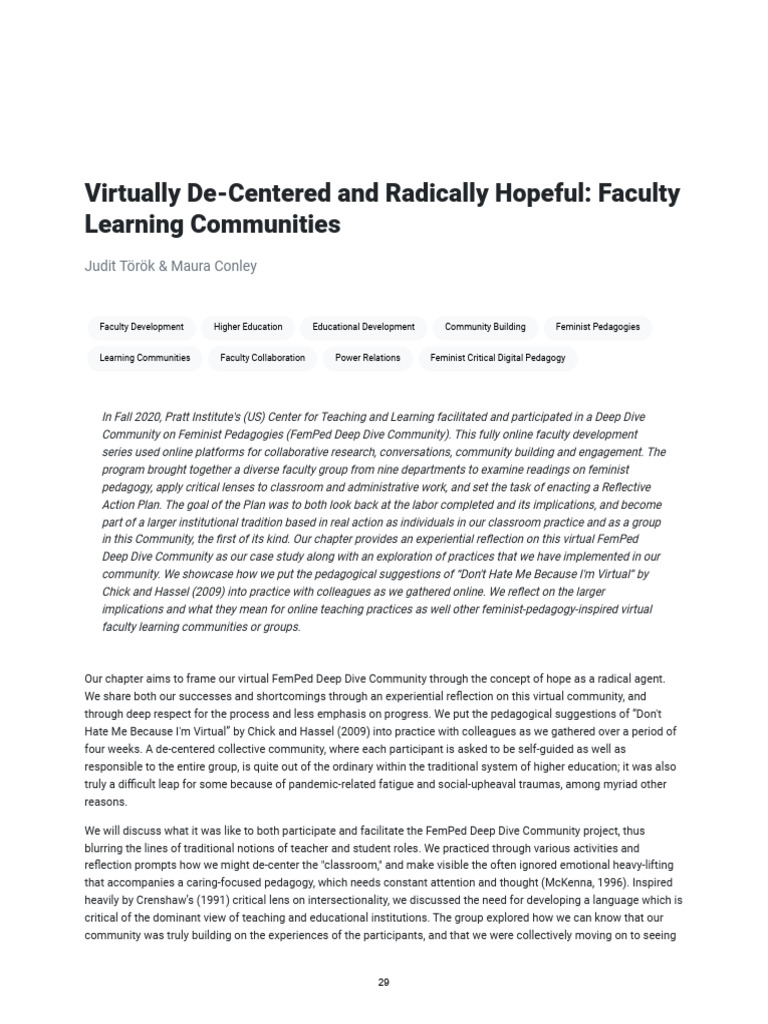 Virtually De-Centered and Radically Hopefu - Faculty Learning | PDF ...