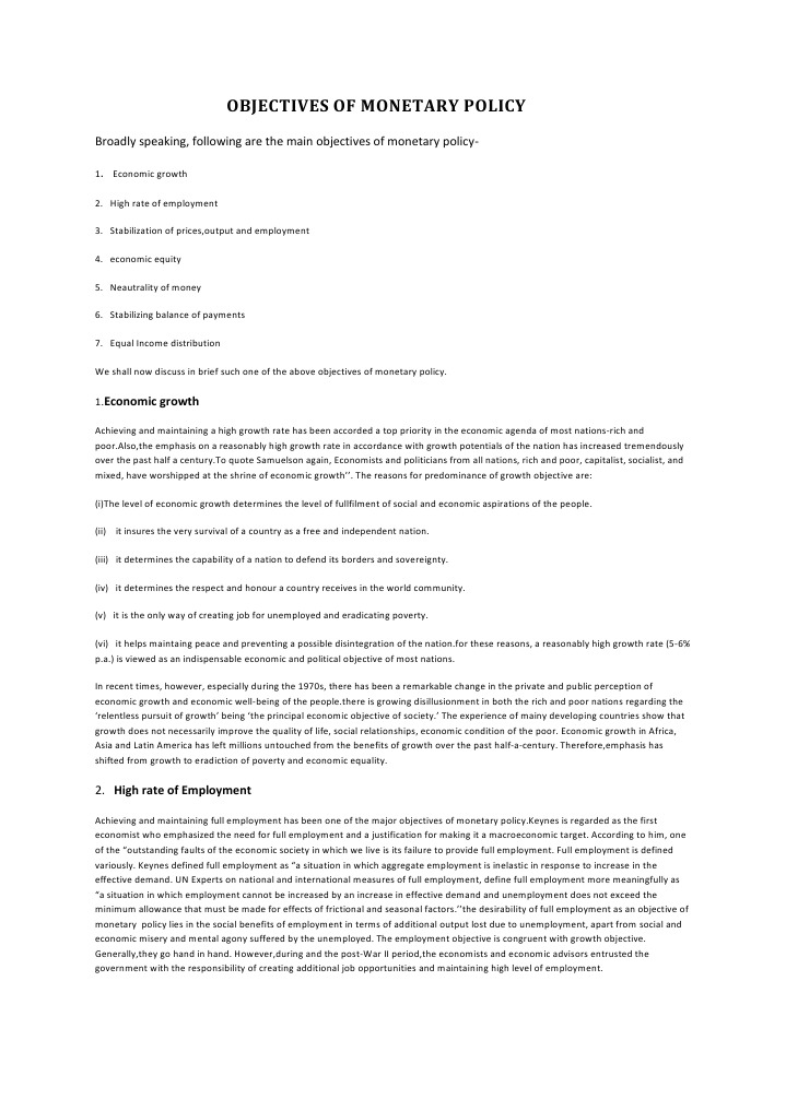 Objectives of Monetary Policy Explained | PDF | Monetary Policy | Money