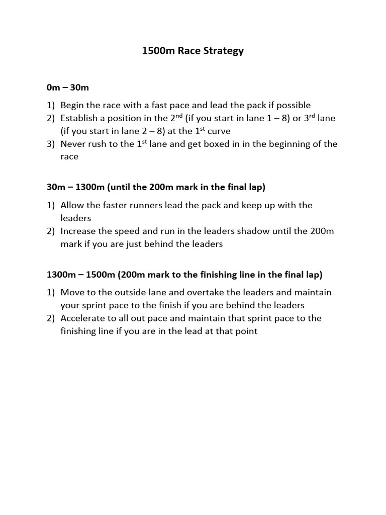 1500m Race Strategy and Tactics | PDF
