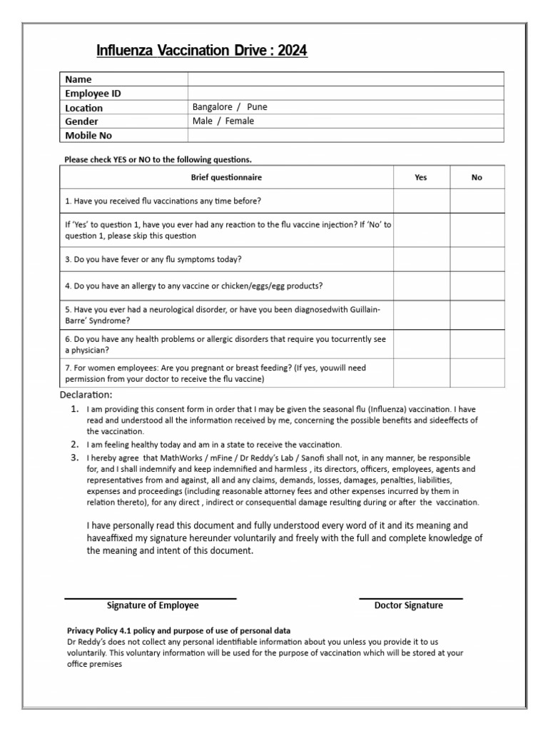 Influenza Consent Form | PDF | Influenza Vaccine | Influenza