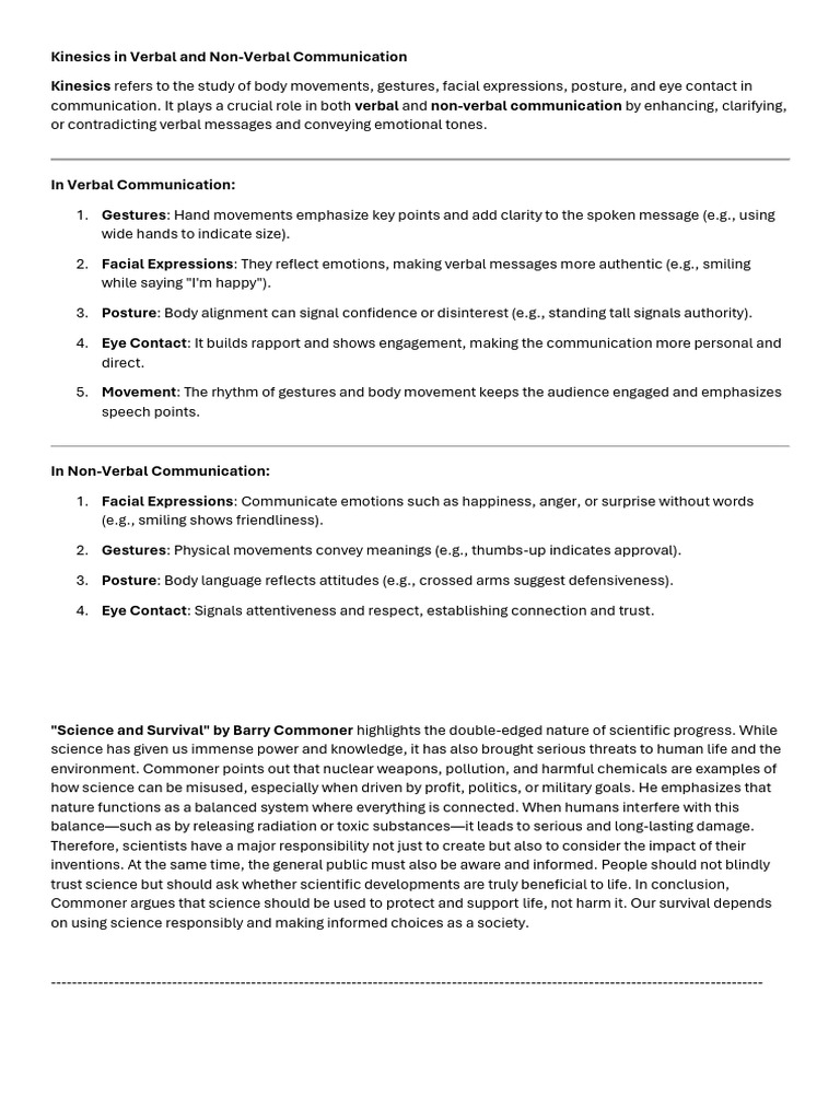 Kinesics in Verbal and Non | PDF | Nonverbal Communication | Science