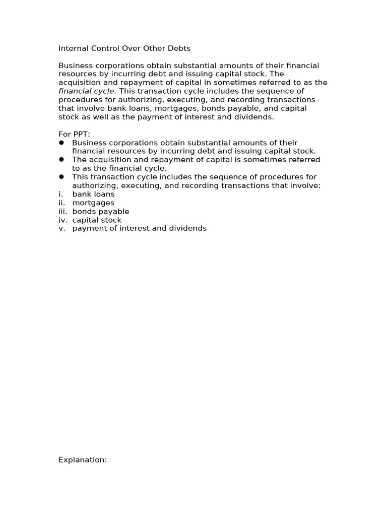 Internal Control for Corporate Debt Management | PDF | Debt | Loans
