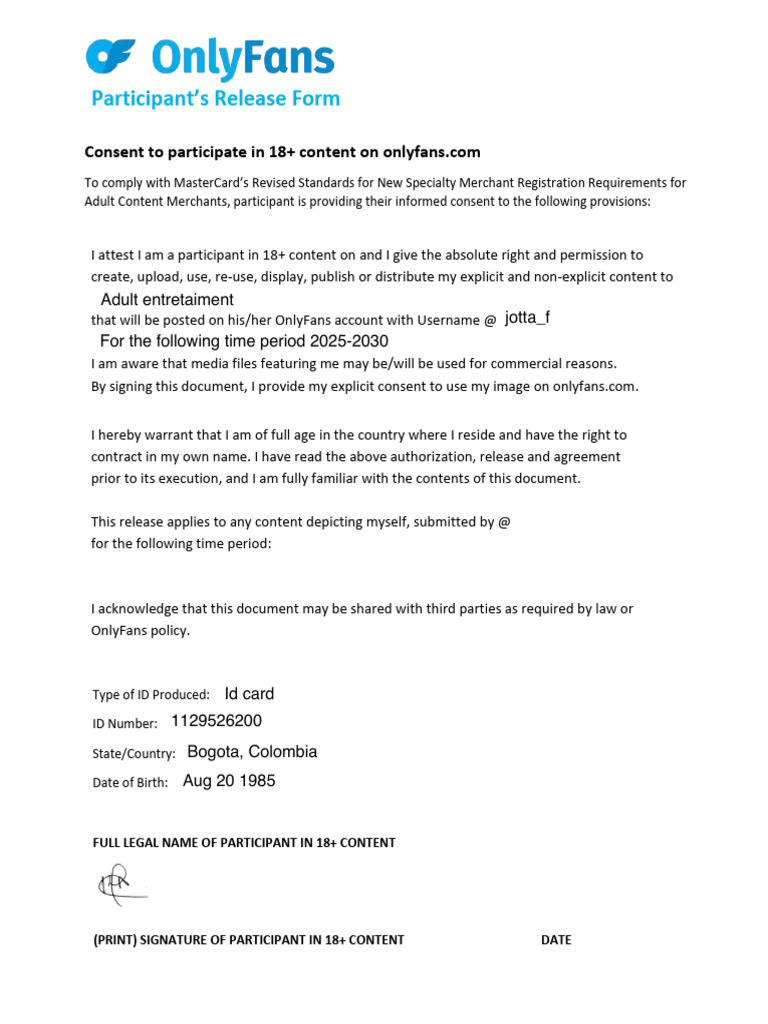 OnlyFans Participant Release Form | PDF
