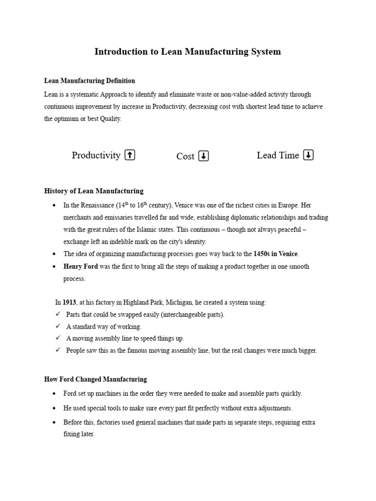 Introduction to Lean Manufacturing System | PDF | Lean Manufacturing ...
