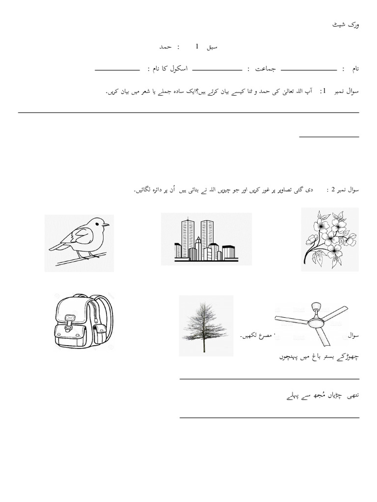 Urdu Grade 2 Unit 1 Lecture 5 Worksheet | PDF