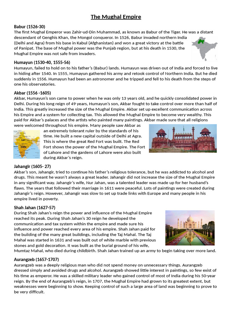 The Mughal Empire Info | PDF | Mughal Empire