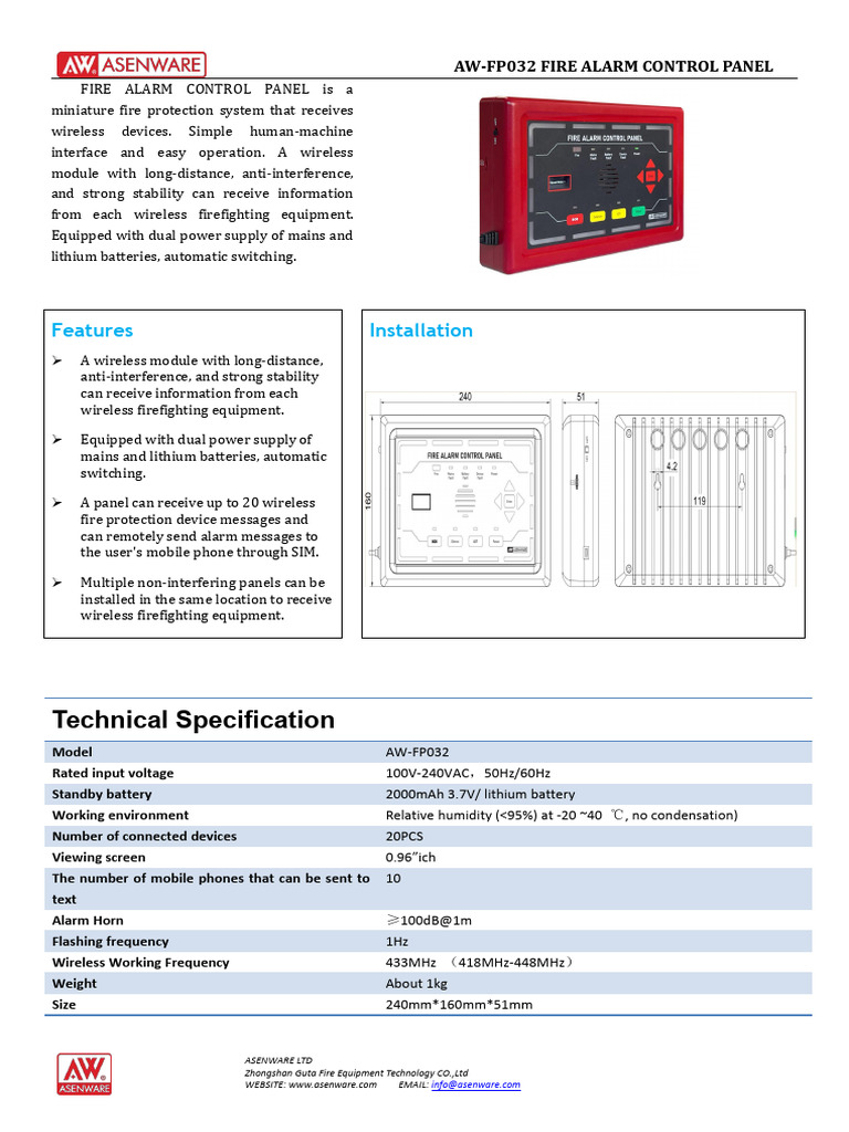AW-FP032 Fire Alarm Control Panel | PDF