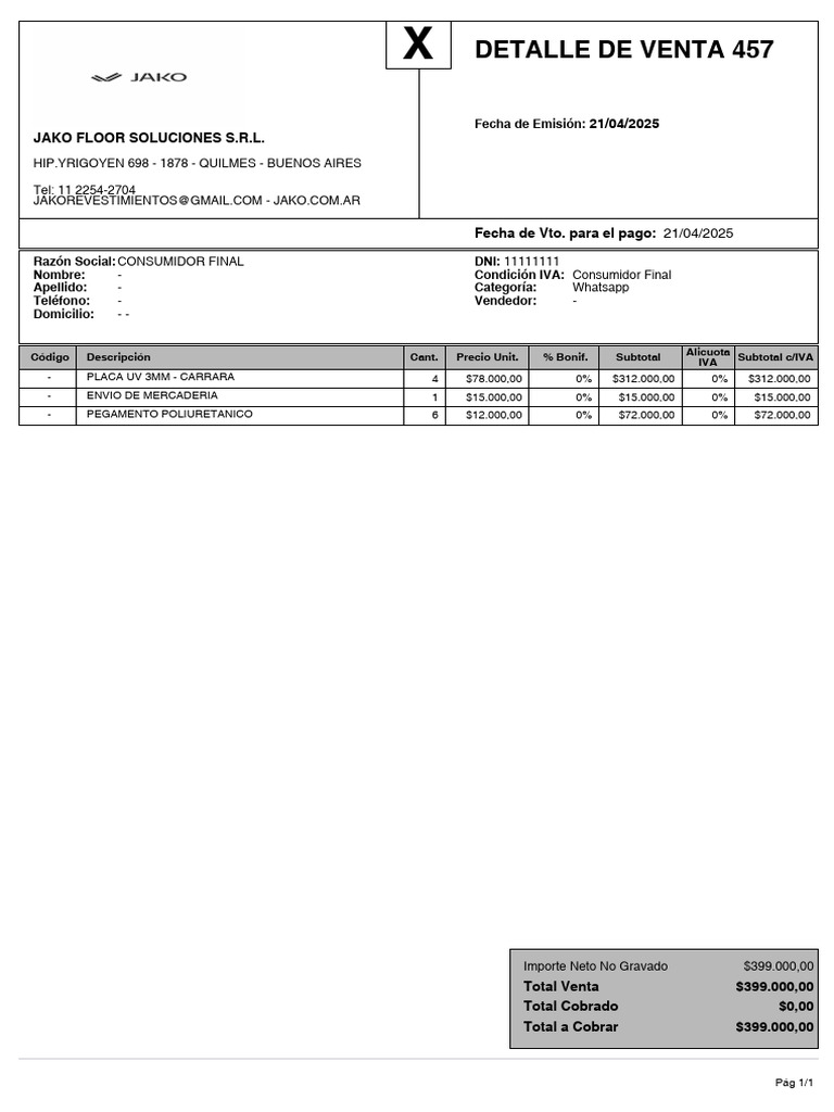 Detalle de Venta #457 | PDF