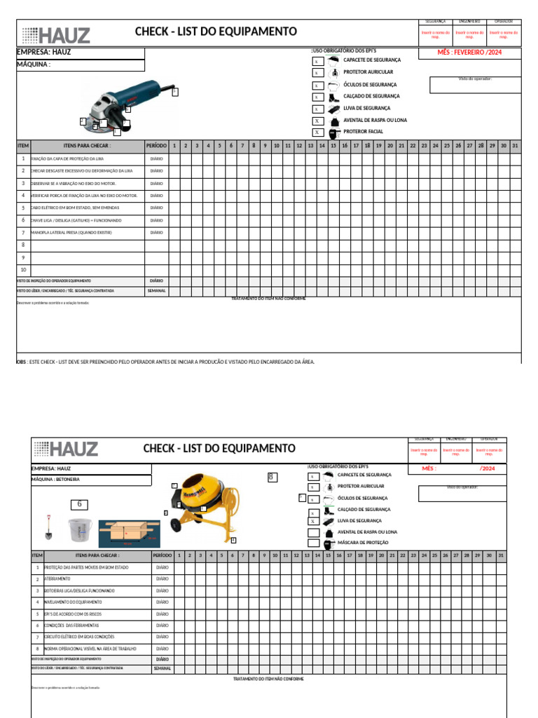 Check List Equipamentos | PDF