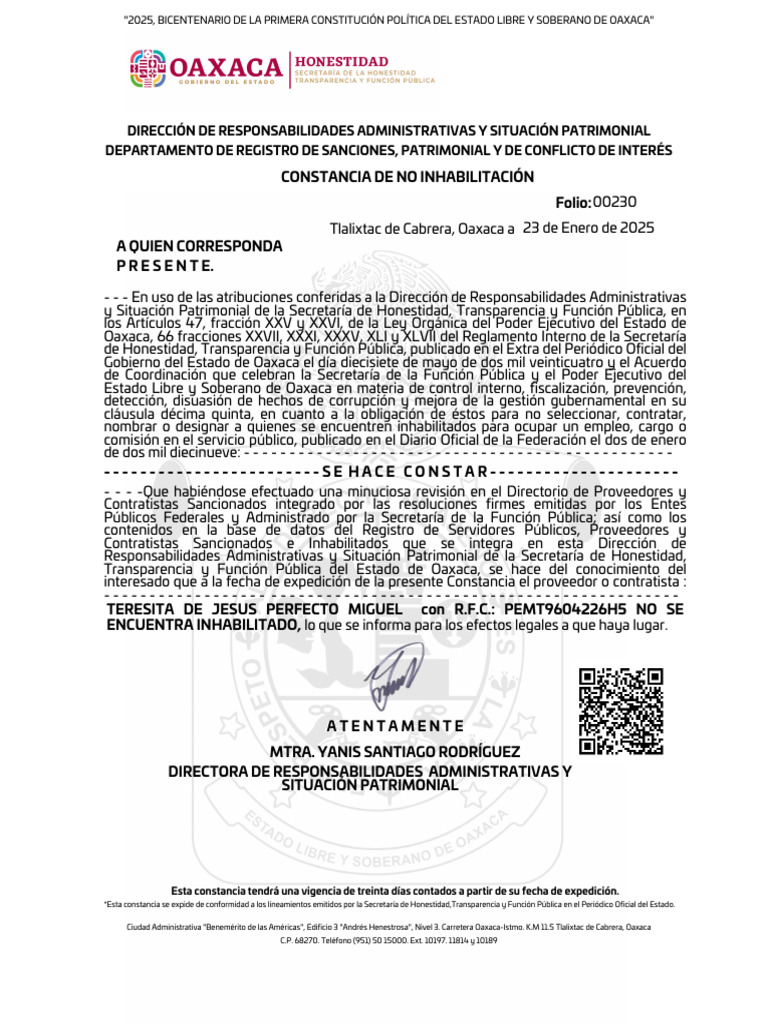 Constancia de No Inhabilitación | PDF | Gobierno