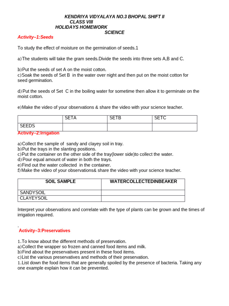 Class 8 Science Holiday Homework | PDF | Seed | Fruit