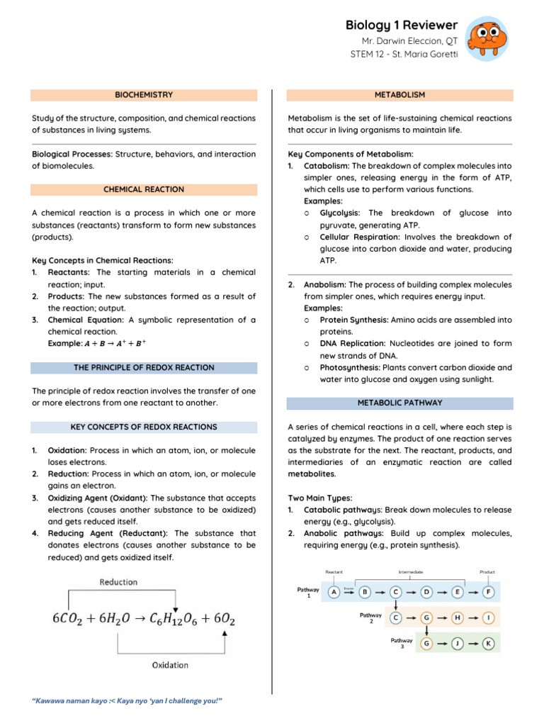 Genbio 1 (Finals) - Reviewer | PDF | Redox | Metabolism