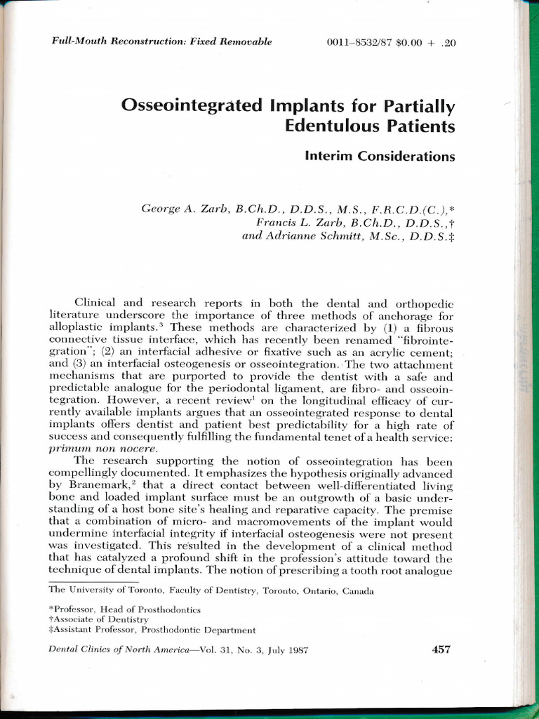 Osseointegrated Implants For Partially Edentulous Patients Interim ...
