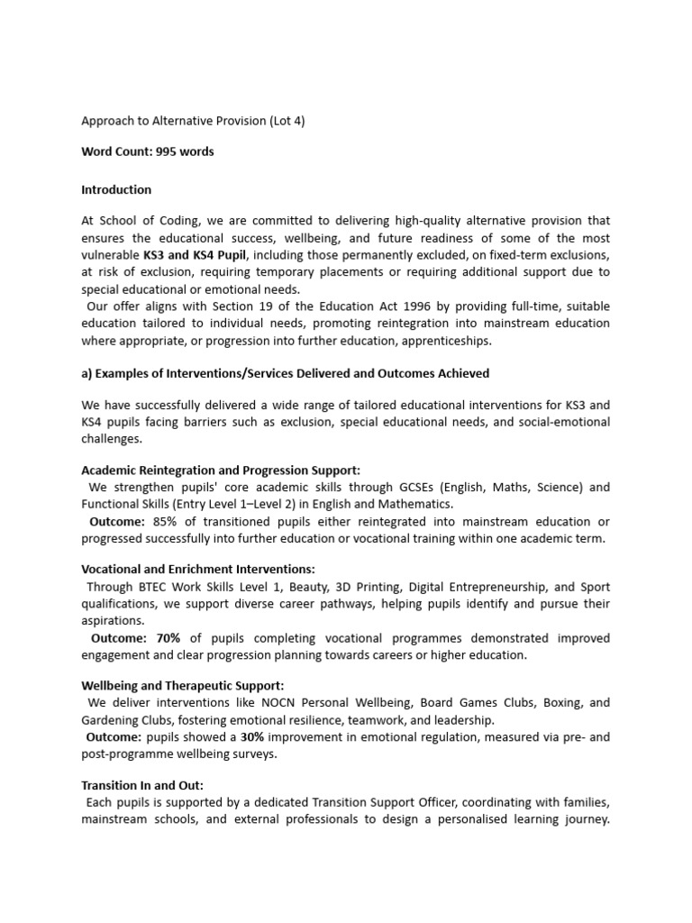 Approach To Alternative Provision For Lot 4 | PDF | Vocational ...