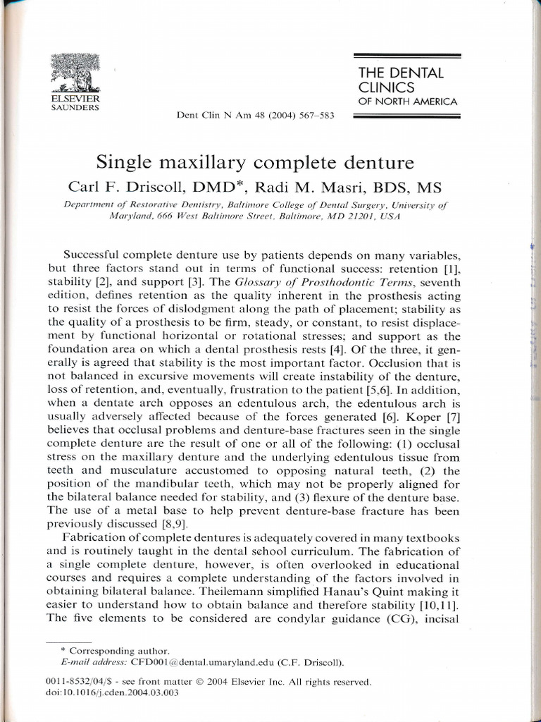 Single maxillary complete denture | PDF | Dentures | Dentistry Branches