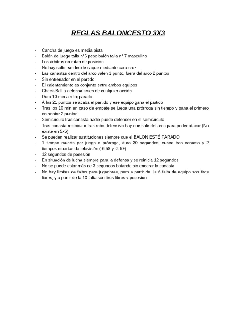 Reglas Baloncesto 3X3 | PDF