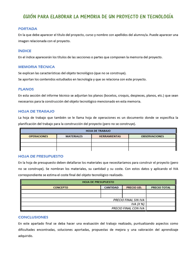 Guía para Memoria de Proyecto Tecnológico | PDF