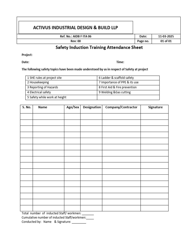 06 Induction Training Attendance Format | PDF
