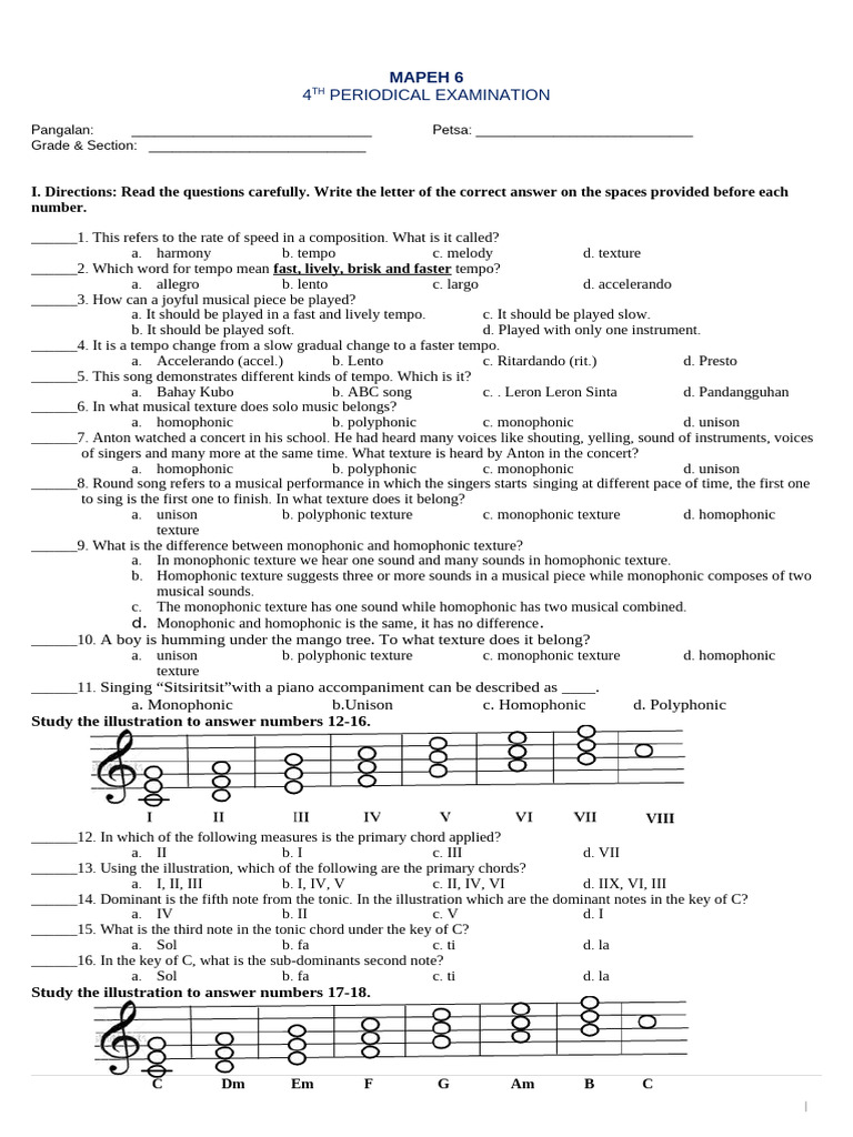 MAPEH 6 4th Periodical Exam Guide | PDF | Tempo | Over The Counter Drug