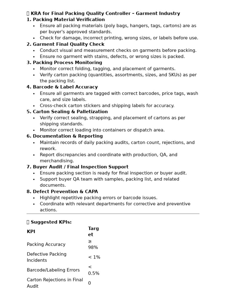 Final Packing Quality Control Guidelines | PDF