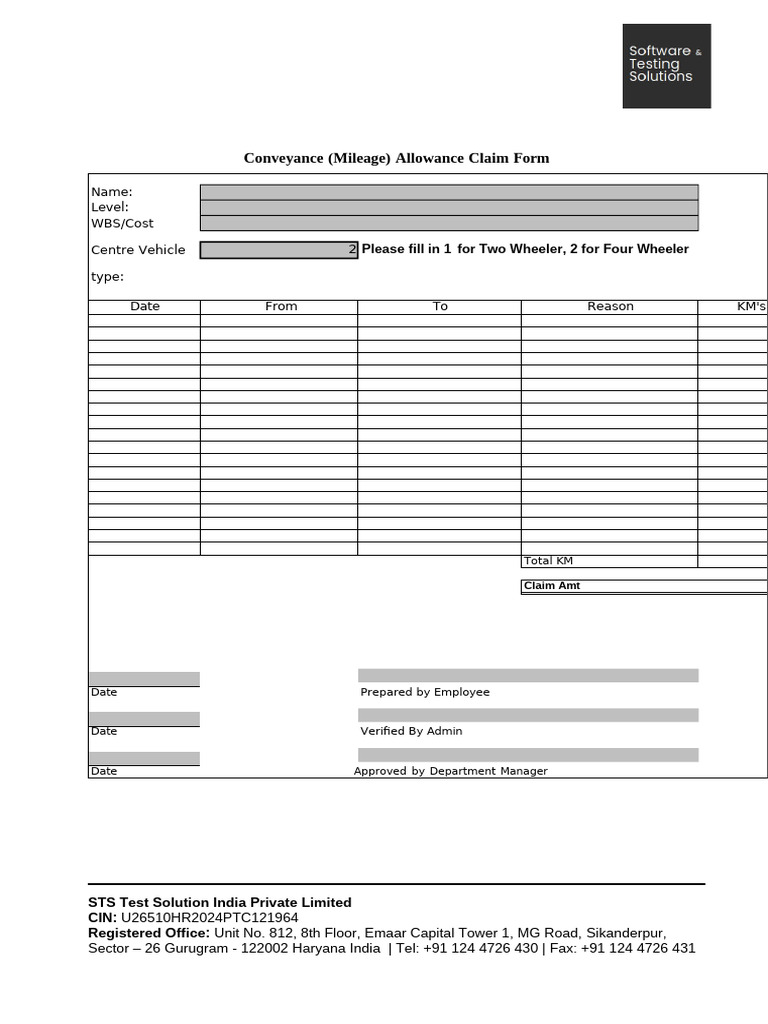 STS Conveyance (Mileage) Allowance Claim Form | PDF